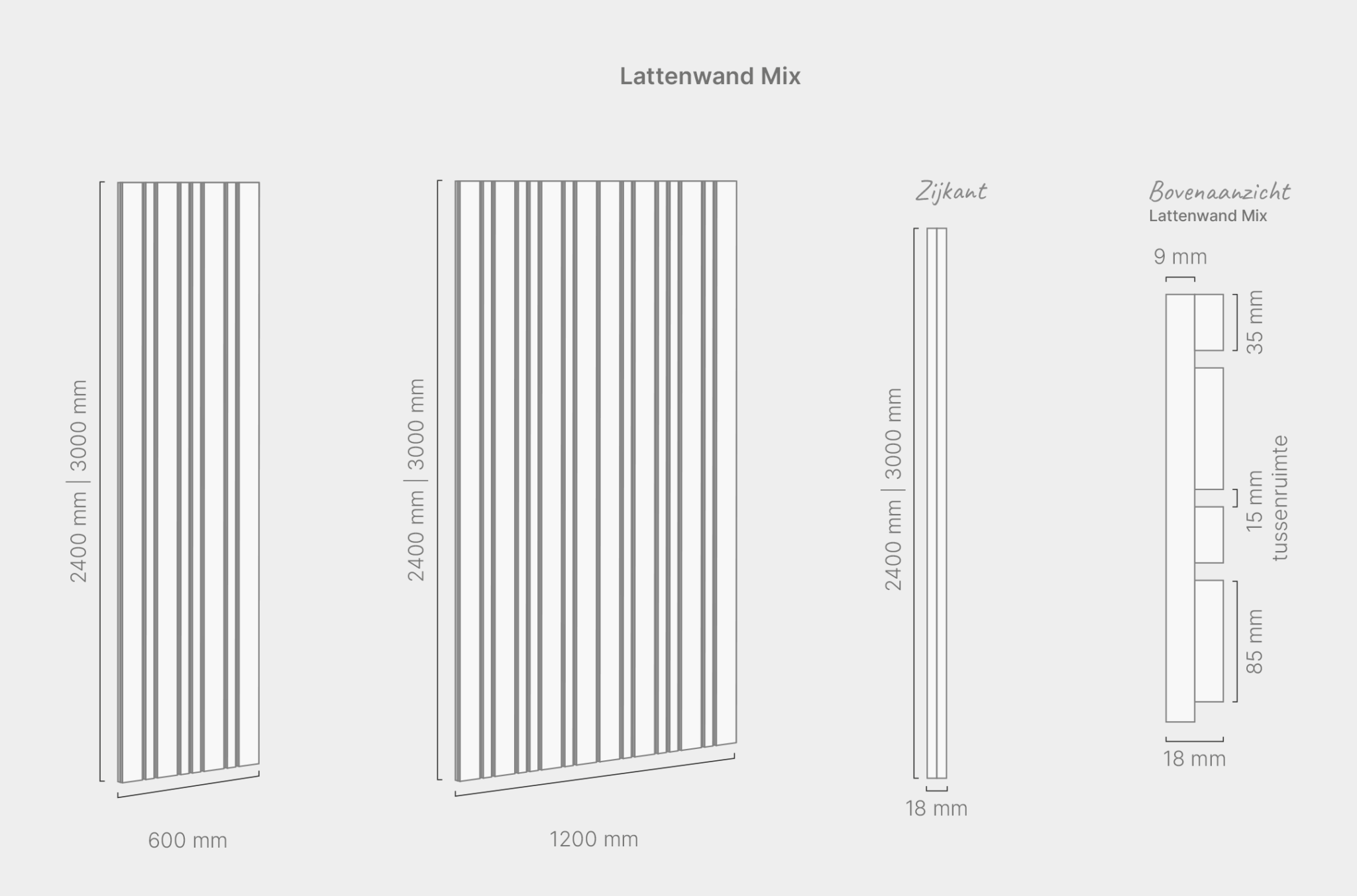 Lattenwand Mix Licht eiken - Tacito